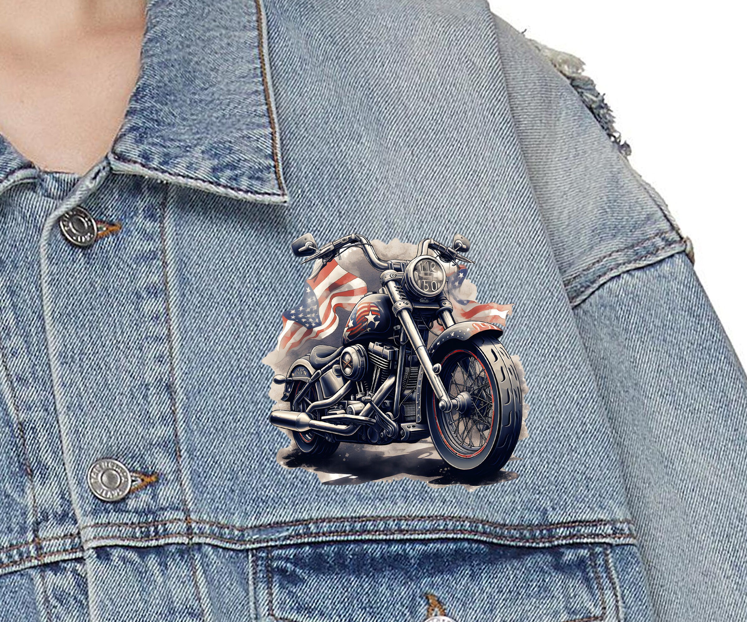 American Flag Harley Chopper DTF Transfer: Patriotic Biker Design - Etsy