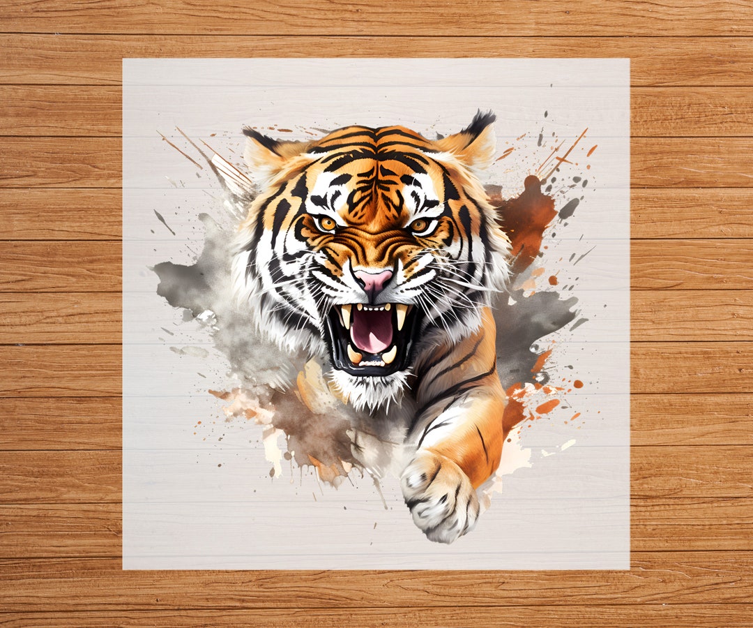 Watercolor Tiger DTF Transfer - Aggressive Angry Tiger Art, Perfect for ...