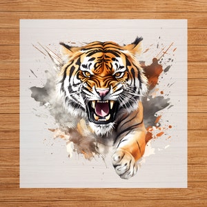 Watercolor Tiger DTF Transfer - Aggressive Angry Tiger Art, Perfect for ...