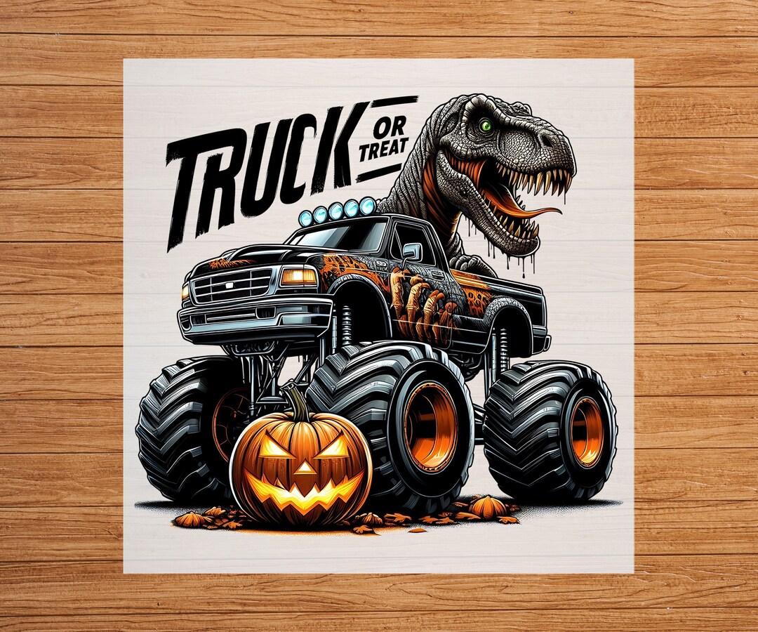 T-rex Truck or Treat DTF Transfer, Halloween Monster Truck Iron-on ...
