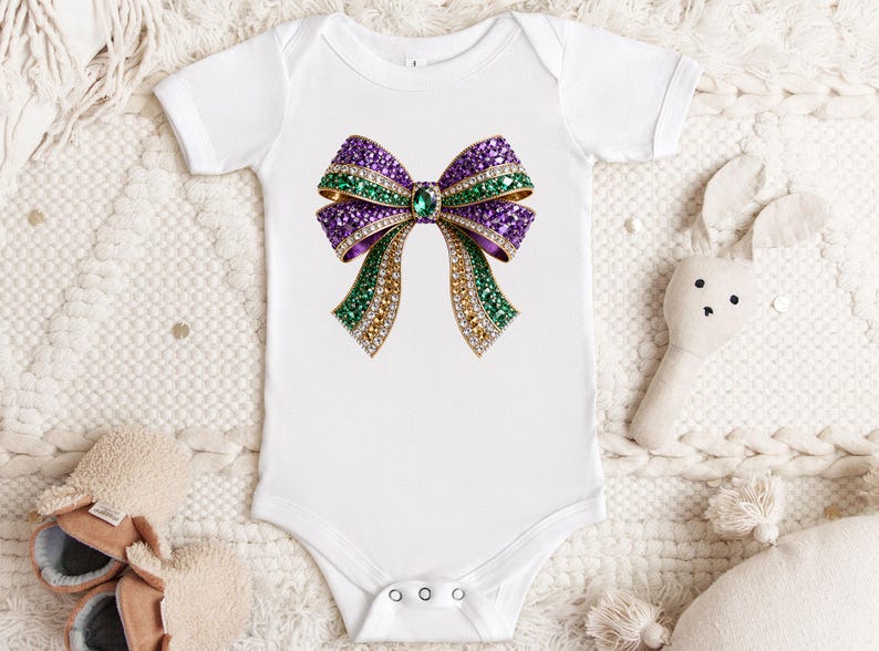 Carnival Gem Bow DTF Transfer: Mardi Gras Color Ribbon Design Ready to ...