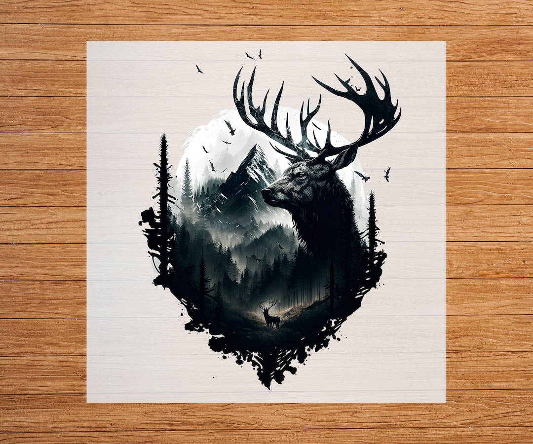 Forest Deer DTF Transfer: Majestic Deer Hunting Scene - Ideal for ...