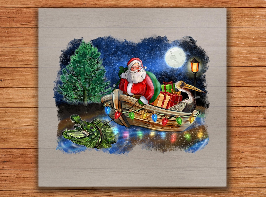 Cajun Christmas Santa DTF Transfer, Alligator Sleigh Ride Iron-on ...
