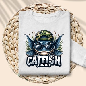 Catfish Addict DTF Transfer: Hilarious Fishing Design - Etsy
