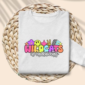 Retro Pop Colorful Preppy Sticker Mascot WILDCATS DTF Transfer, Ready ...