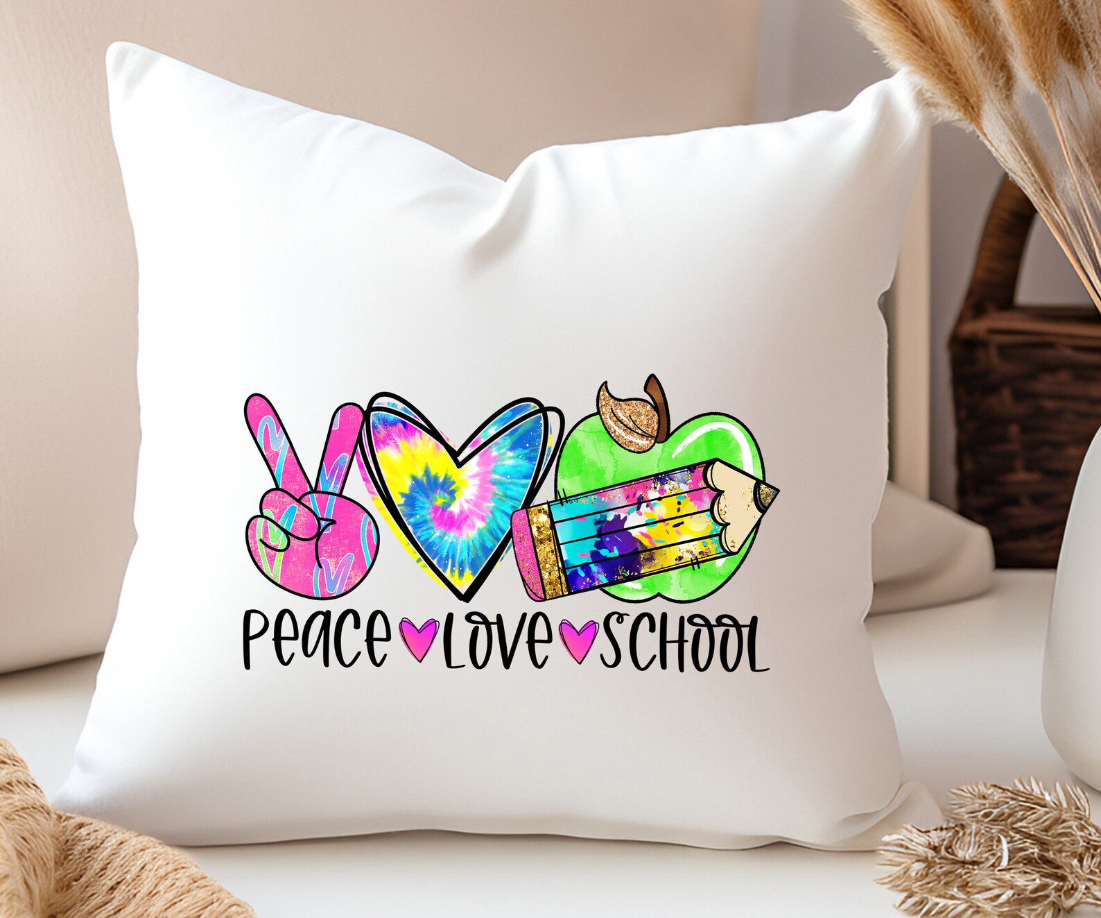 Peace Love School Colorful DTF Transfer, Vibrant Design for Students ...