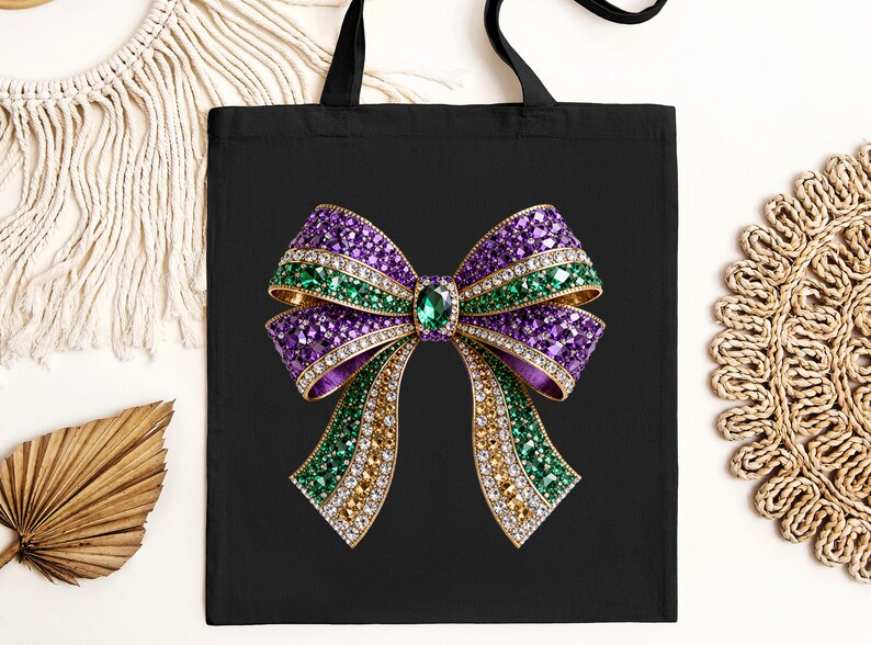 Carnival Gem Bow DTF Transfer: Mardi Gras Color Ribbon Design Ready to ...