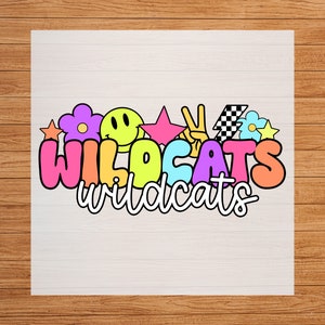 Retro Pop Colorful Preppy Sticker Mascot WILDCATS DTF Transfer, Ready ...