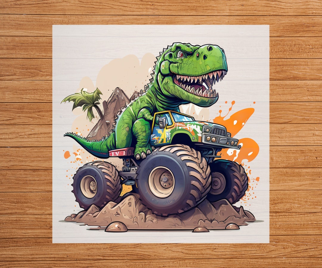 T-rex Riding Monster Truck DTF Transfer: Prehistoric Apparel DIY - Etsy