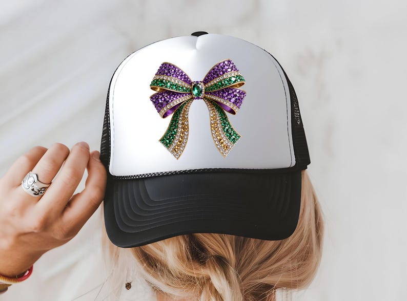 Carnival Gem Bow DTF Transfer: Mardi Gras Color Ribbon Design Ready to ...
