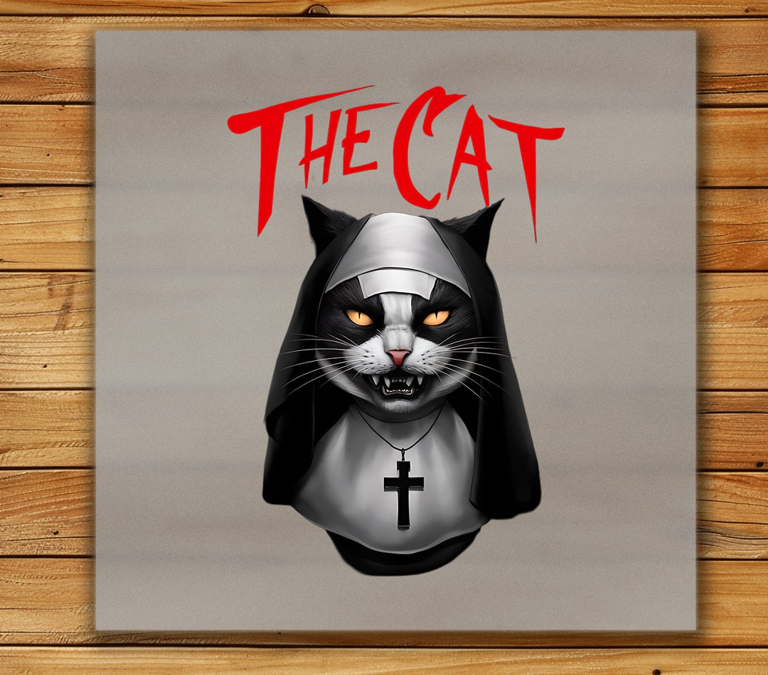 Gothic Nun Cat Design DTF Transfer, Unisex Gothic Style for DIY Apparel ...