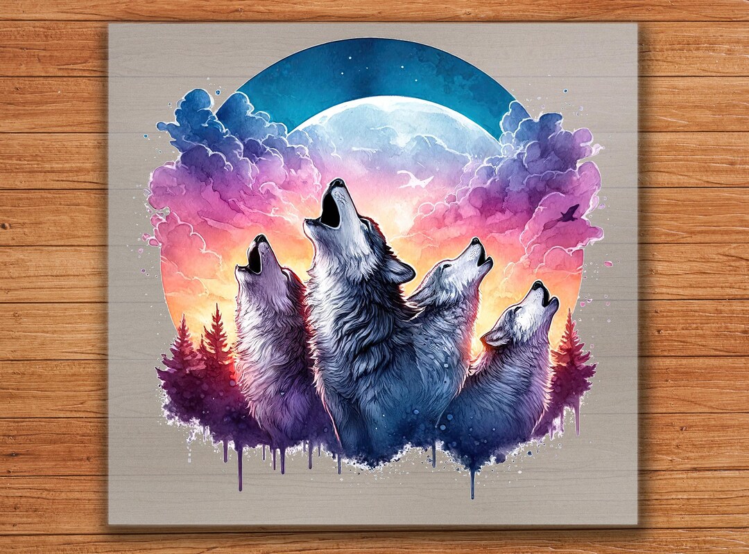 Vibrant Wolves DTF Transfer: Multicolor Howling Wolf Pack Shirt Design ...