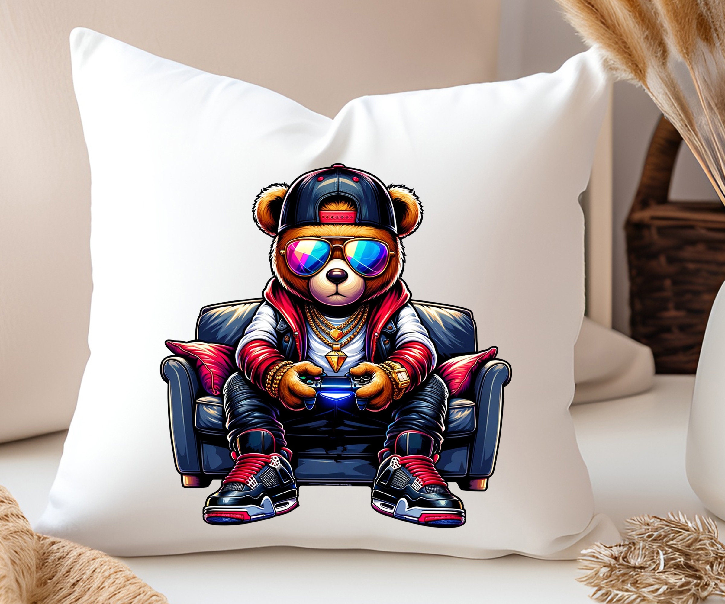 Graffiti Gamer Teddy Bear DTF Transfer: Urban Hip Hop Iron-on Decal - Etsy