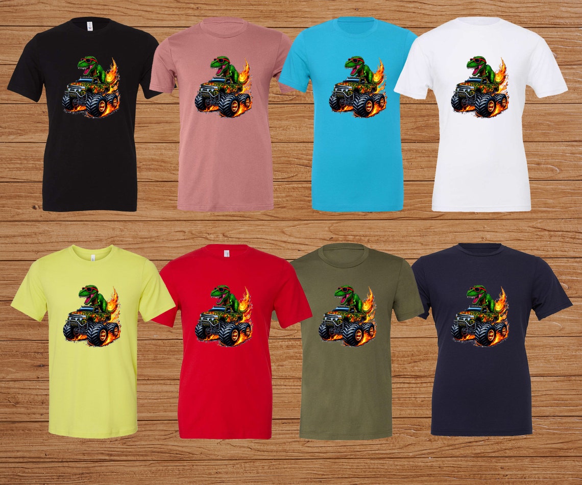 T-rex Monster Truck DTF Transfer: Kids' Apparel Graphic - Etsy