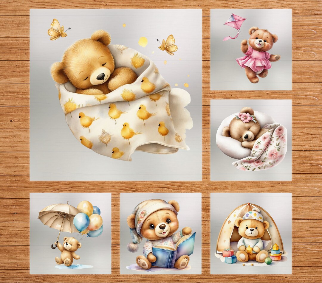 Sleeping Baby Teddy Bears DTF Transfer, 6 Different Adorable Designs ...