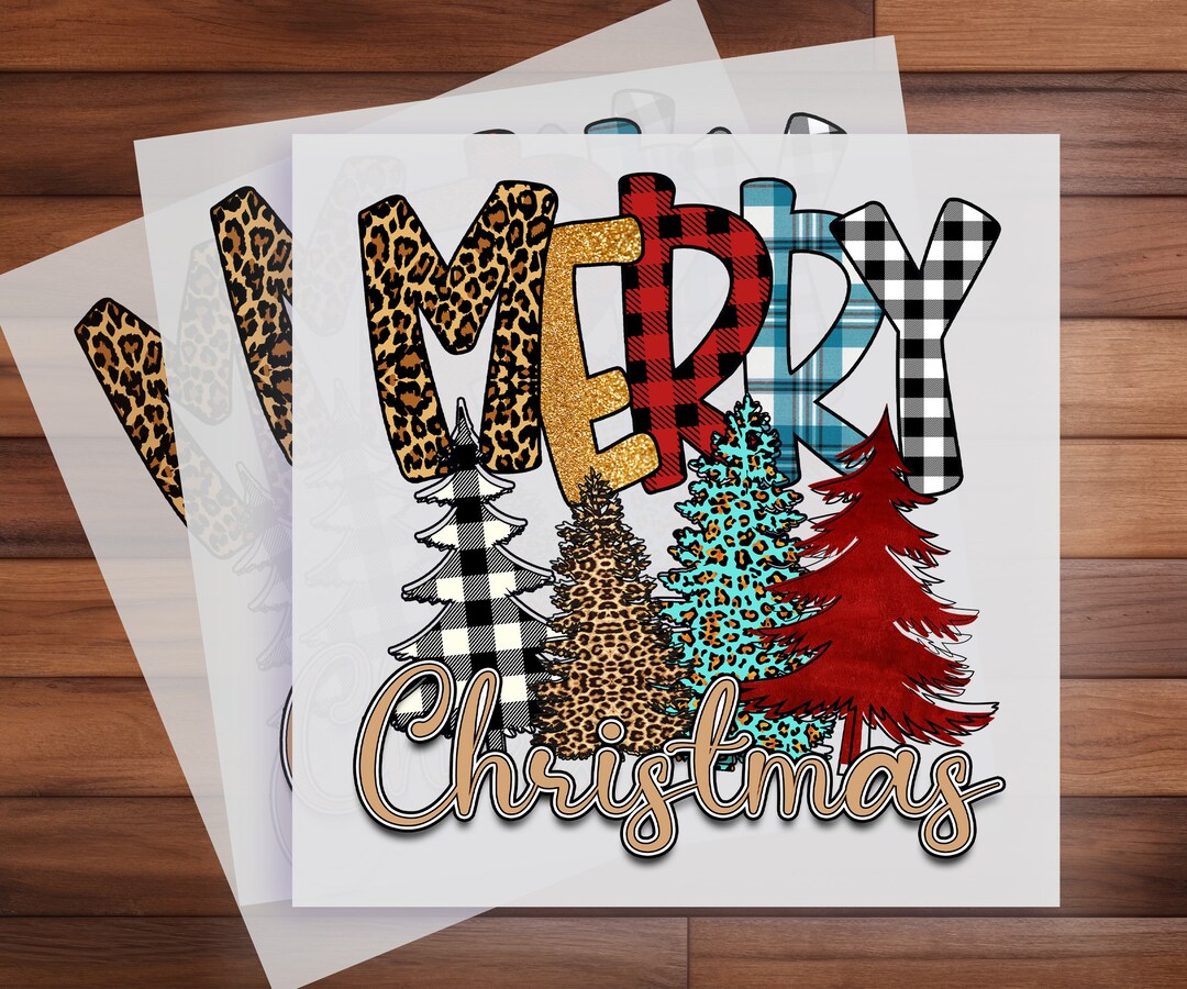 Merry Christmas Trees DTF Transfer, Christmas Tree Cheetah Design, Xmas ...