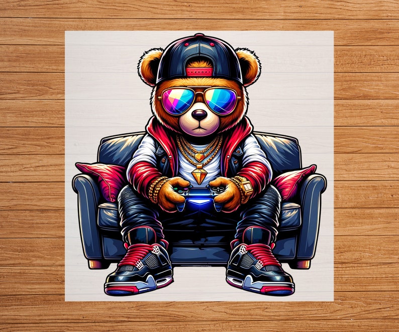 Graffiti Gamer Teddy Bear DTF Transfer: Urban Hip Hop Iron-on Decal - Etsy