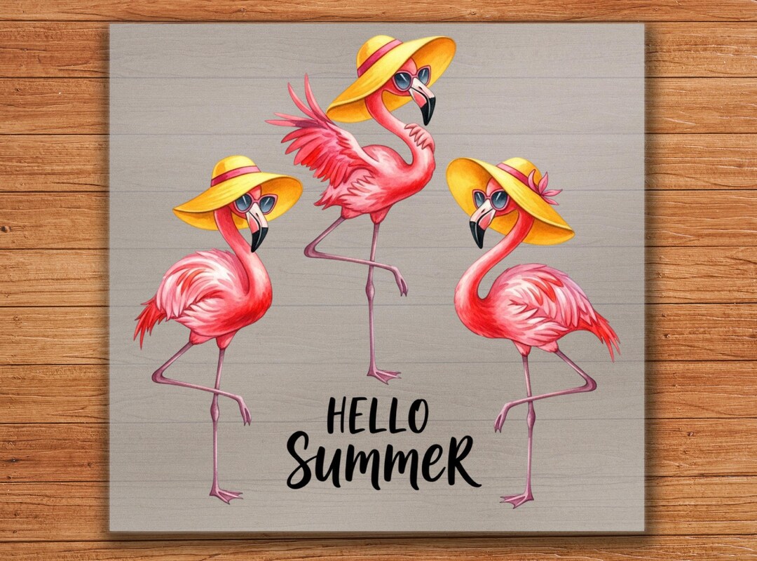 Hello Summer DTF Transfer, Flamingos With Hats and Glasses, Beach Bird ...