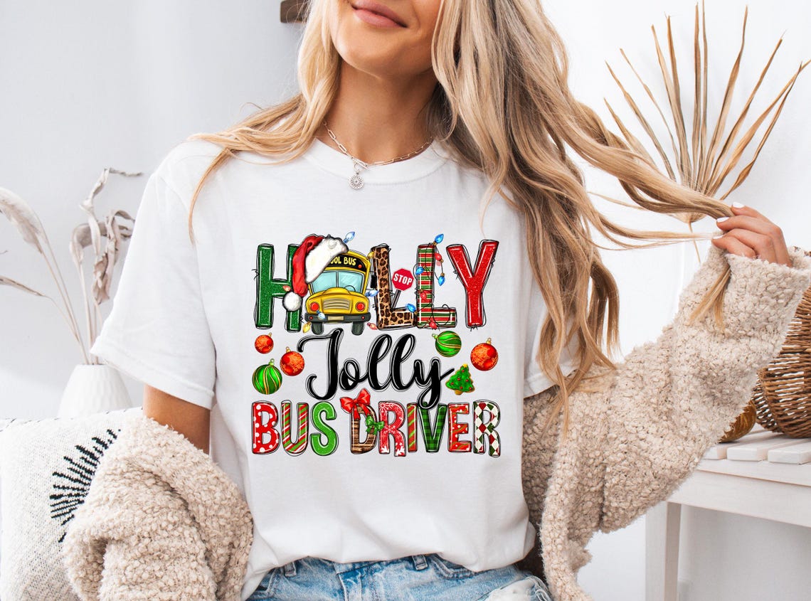 Holly Jolly Bus Driver Iron-on Transfer – Christmas School Bus Design ...