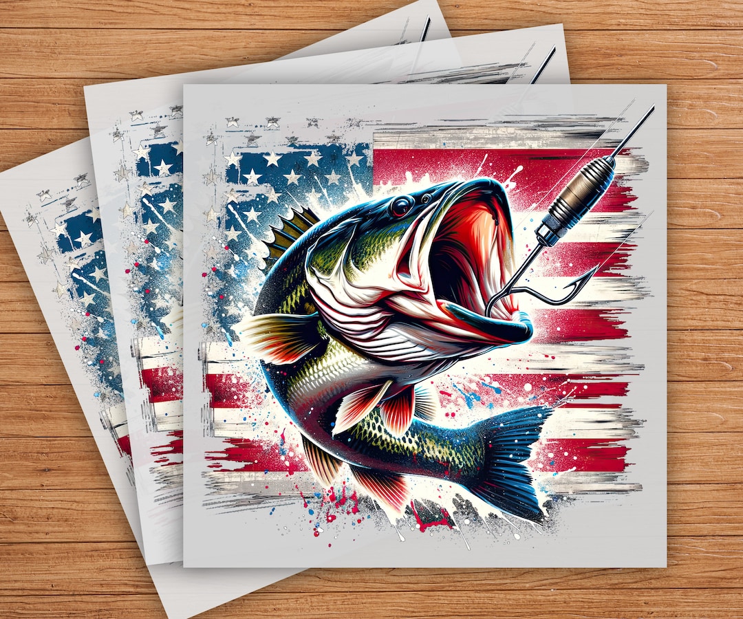 Bass Fishing USA American Flag DTF Transfer, Patriotic Angler Print ...