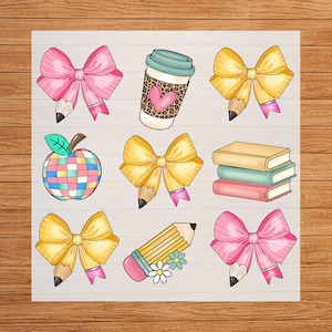 Teacher Pencil Coquette Bow DTF Transfer: School Apparel Decal - Etsy