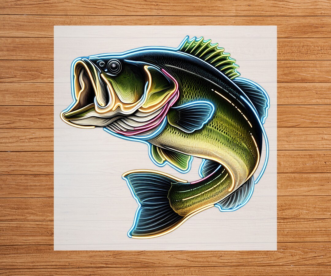 Neon Bass Fishing DTF Transfer, Vibrant Angler Design, DIY Craft ...