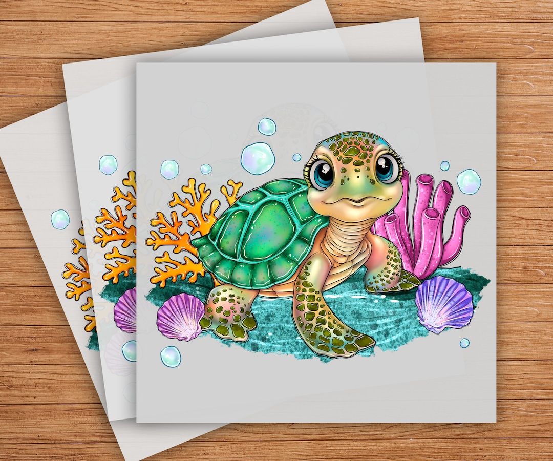Sea Turtle DTF Transfer, Cute Ocean Animal Design, Ready-to-press ...