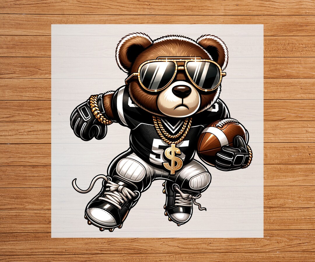Hip Hop Football Graffiti Bear DTF Transfer, Cartoon Design, Ready to ...