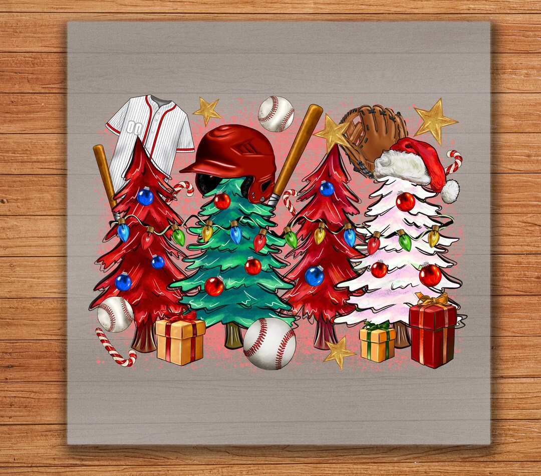 Christmas Baseball Trees DTF Transfer, Playful Holiday Sports Iron-on ...