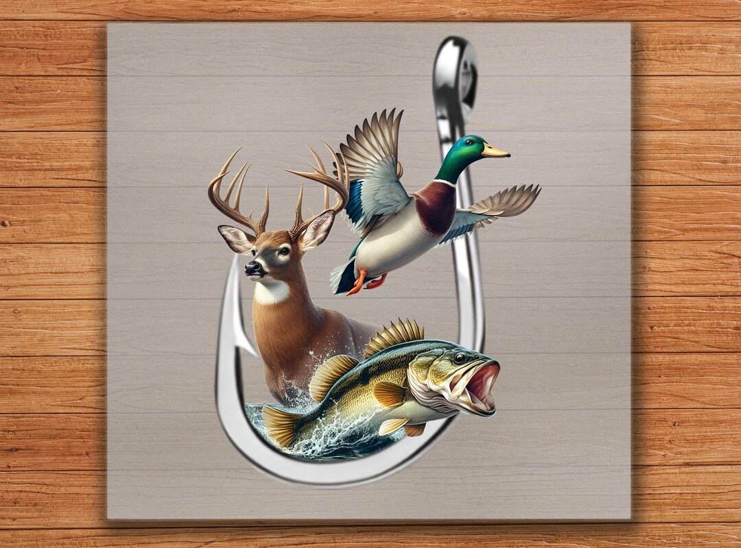Hooked on Nature DTF Transfer: Buck, Duck, and Fish Design - Etsy