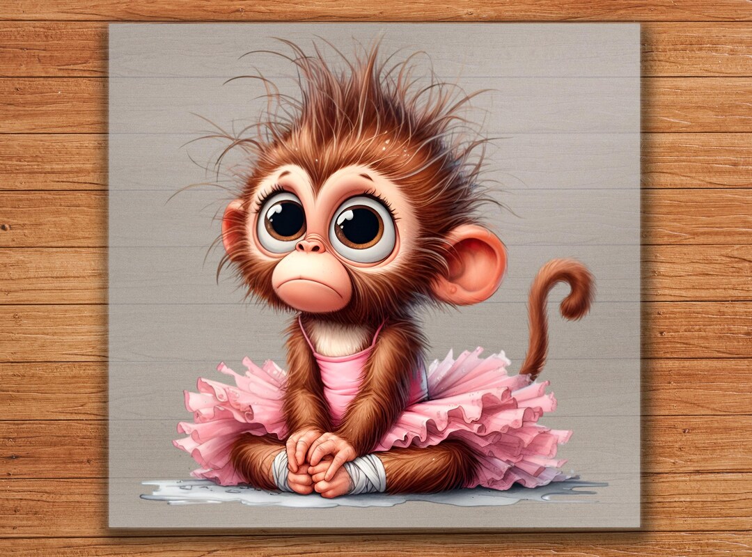 Ballet Monkey Dtf Transfer, Sweet Monkey Girl in Dance Outfit Looking ...