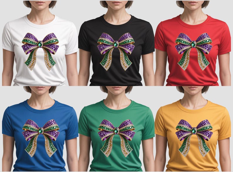 Carnival Gem Bow DTF Transfer: Mardi Gras Color Ribbon Design Ready to ...