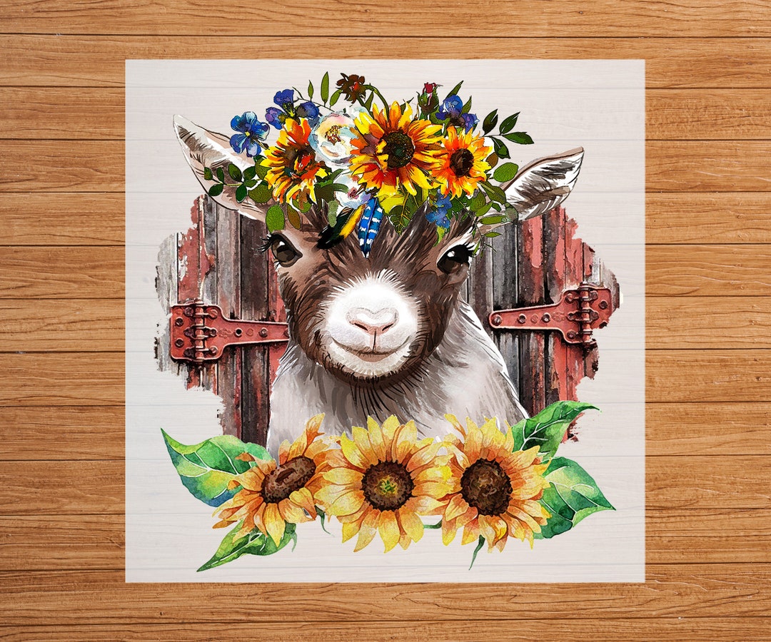 Sunflower Goat DTF Transfer: Watercolor Farm Art Iron-on - Etsy