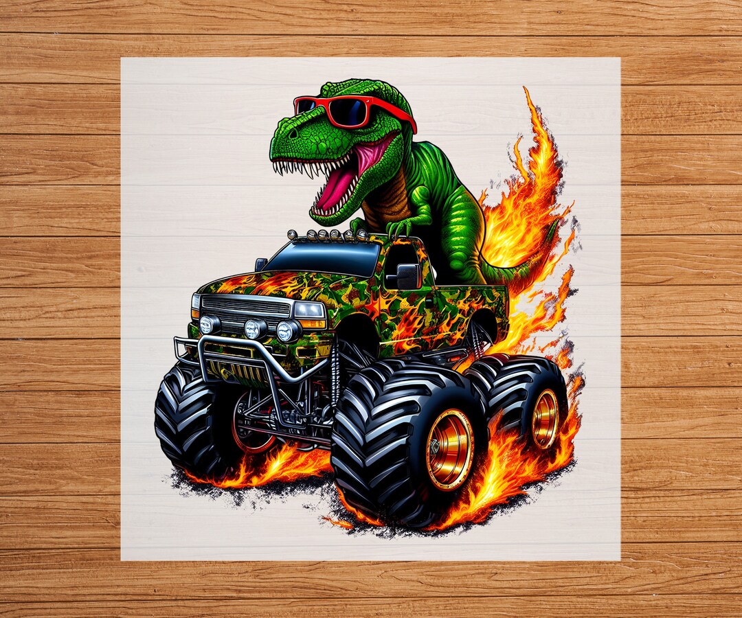 T-rex Monster Truck DTF Transfer: Kids' Apparel Graphic - Etsy