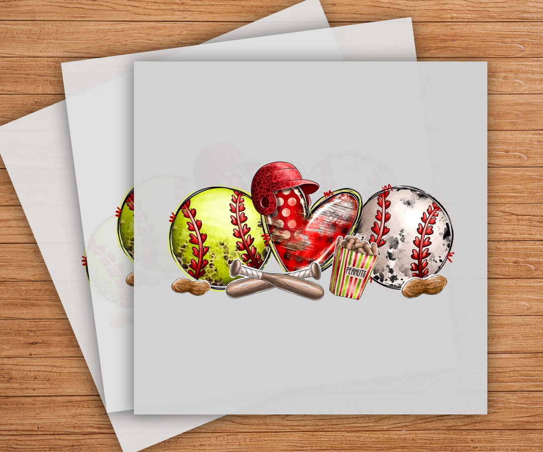 Softball and Baseball Heart DTF Transfer, Unified Sports Design, Ready ...