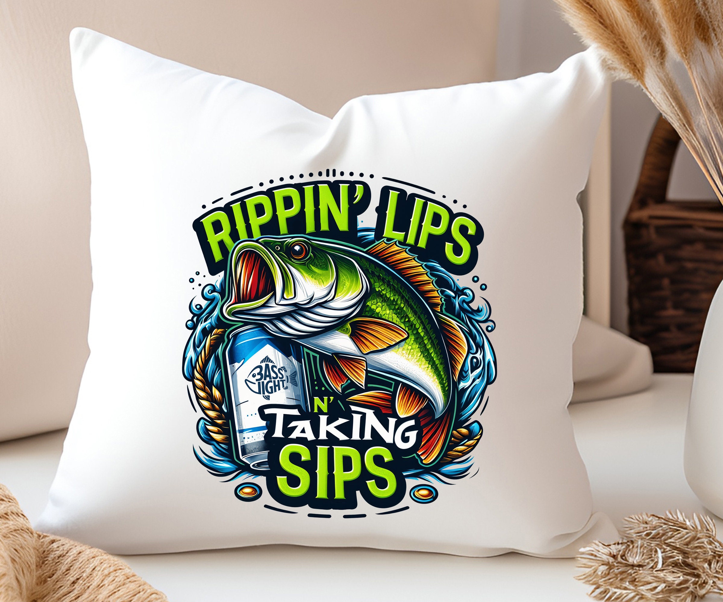 Rippin Lips Takin Sips DTF Transfer: Funny Bass Fishing Iron-on Decal ...