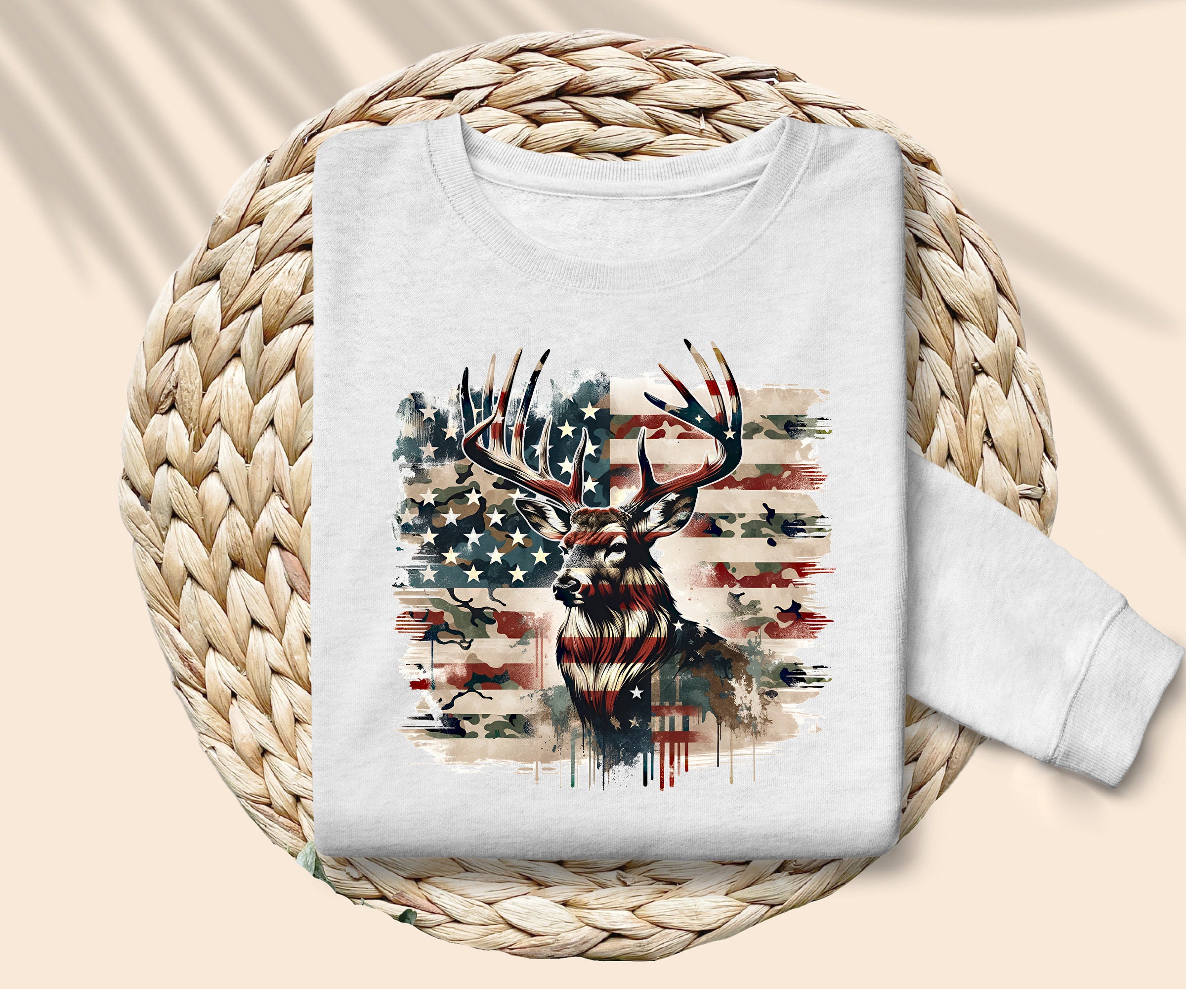 Army Style Deer American Flag DTF Transfer: Patriotic Hunting Apparel ...