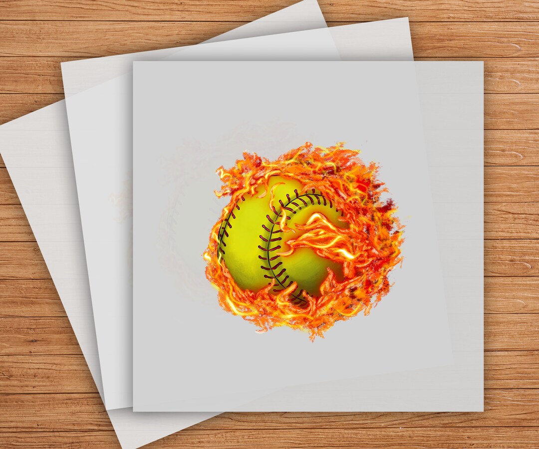 Softball Ball Fire DTF Transfer, Fiery Sports Design, Ready-to-press ...