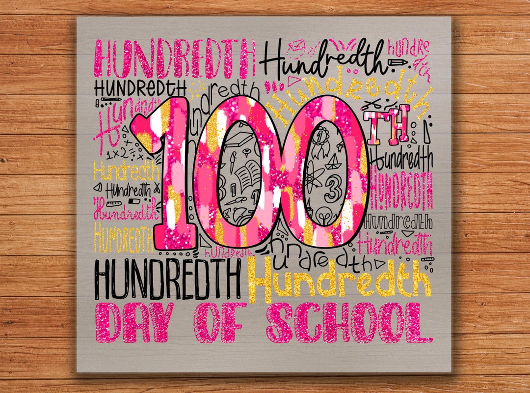 100th Day of School DTF Transfer, Pink and Gold Letter Design, DIY ...
