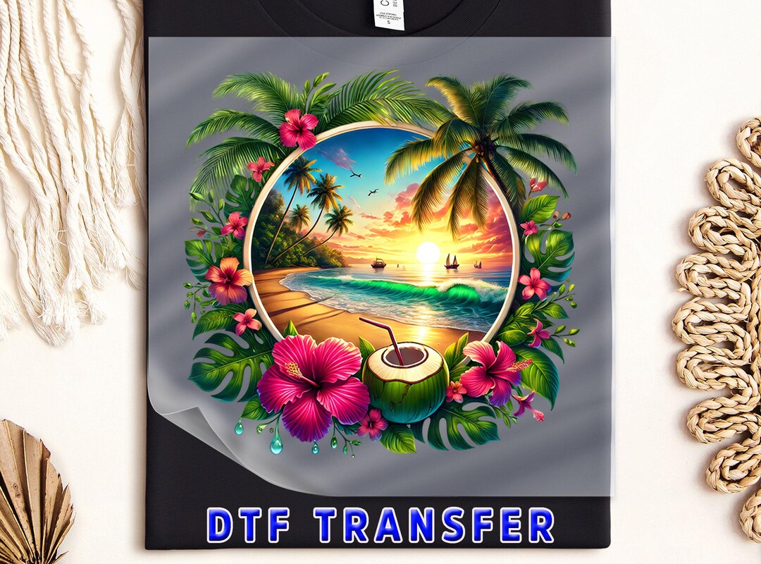 Tropical Beach Sunset DTF Transfer: Coastal Island Clothing Print - Etsy