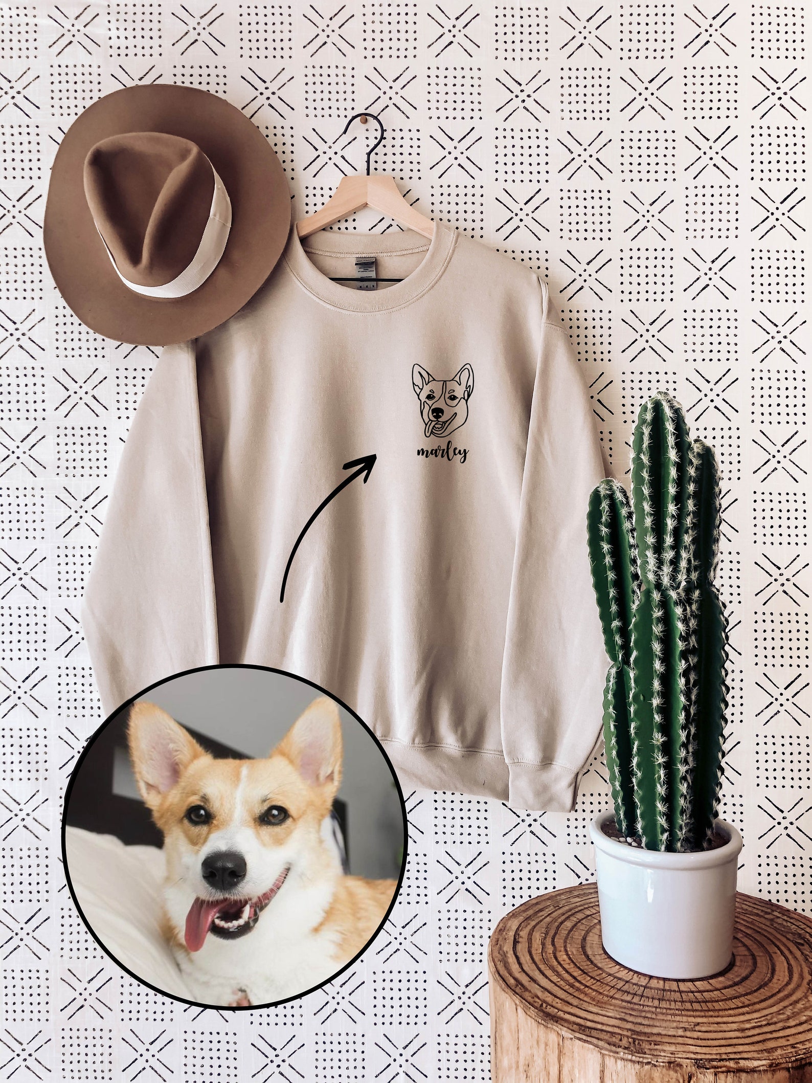 Custom Pet Face Personalized Beige/sand Sweatshirt Hand - Etsy