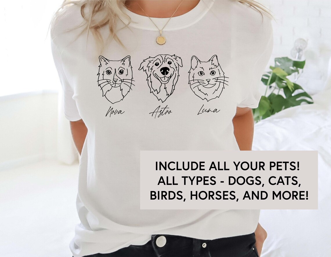 Custom Pet Face Personalized White T-shirt Hand Drawn - Etsy