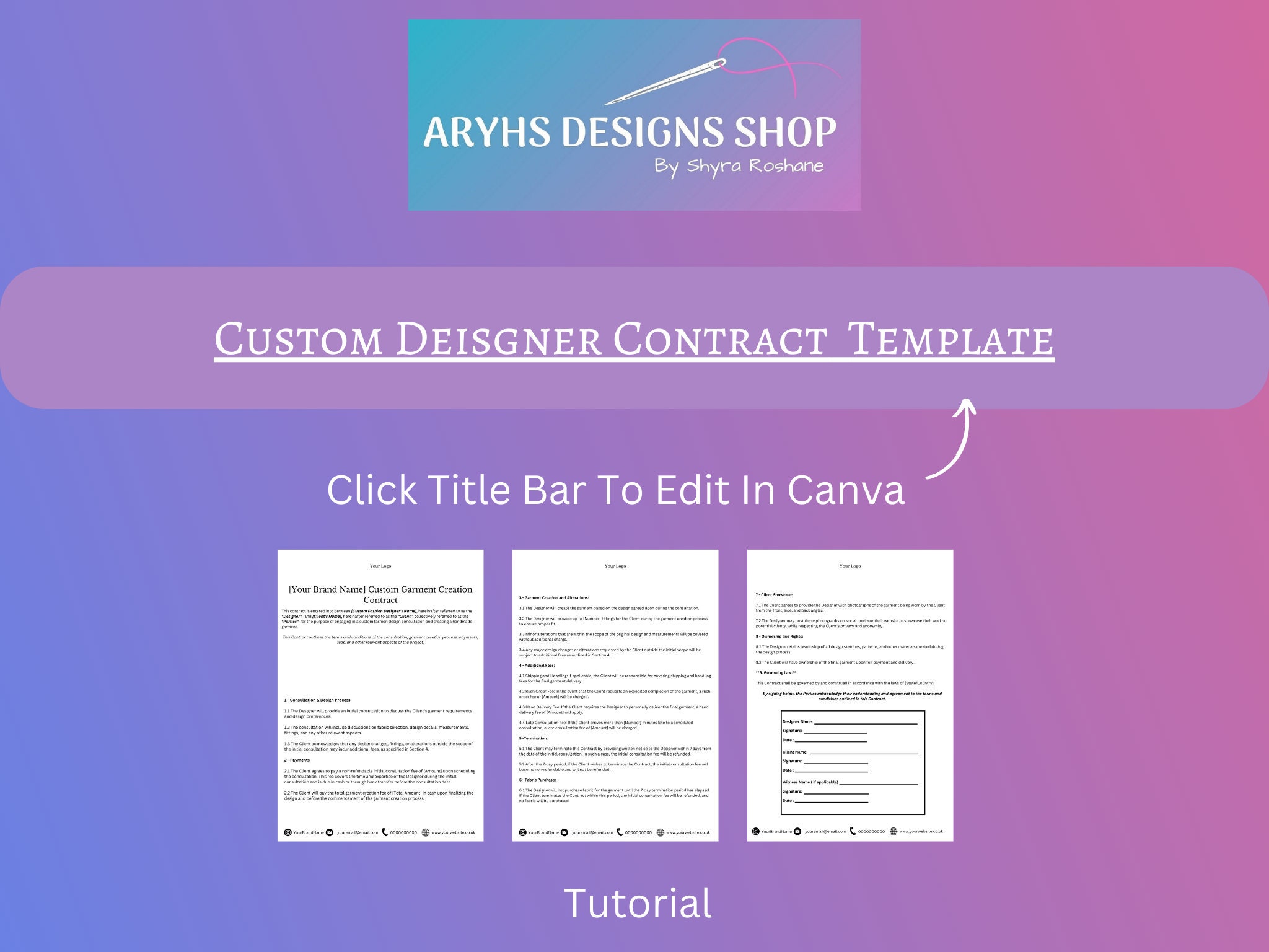 Simple Custom Garment Contract Template - 100% Canva Editable - Simple ...
