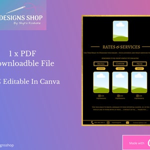 DIY Simple Black and Gold Fashion Designer Rate Card Canva Editable ...