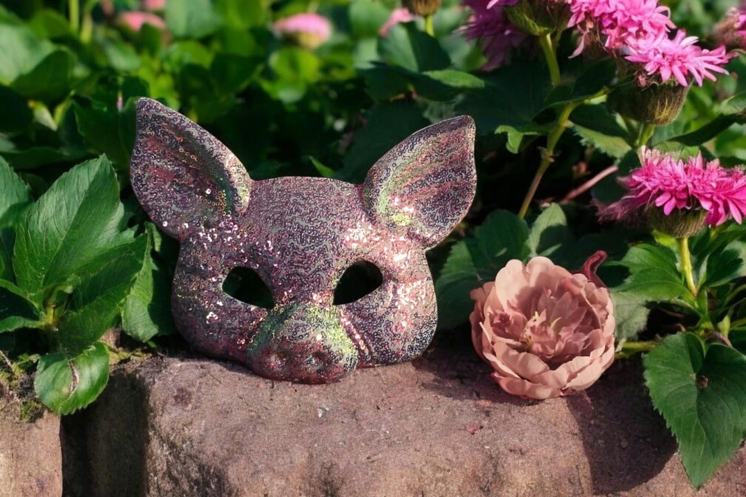 Cute Sparkly Pig Mask With Optional Rose - Etsy