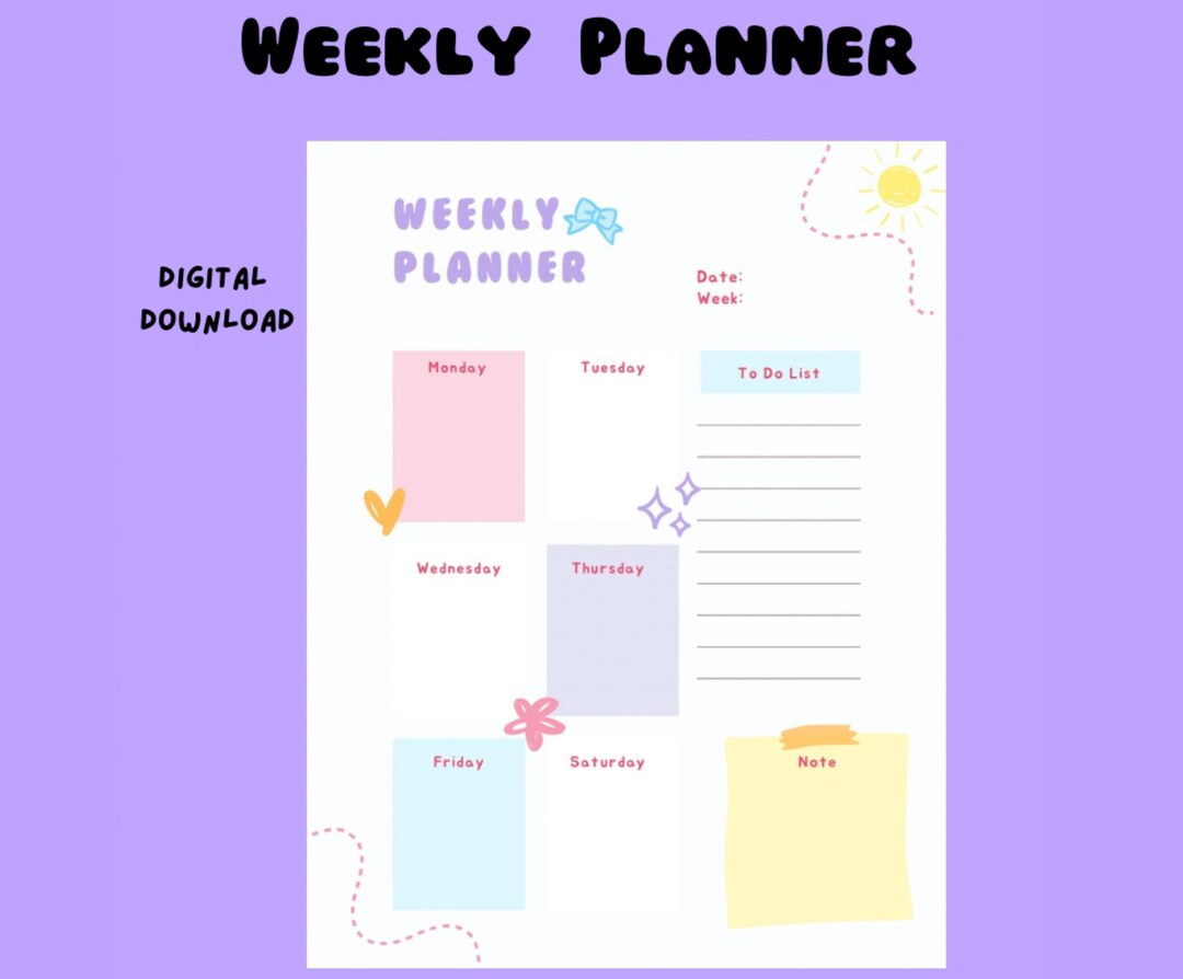 Weekly Planner Printable, Pastel Weekly Planner, Cute Weekly Planner ...