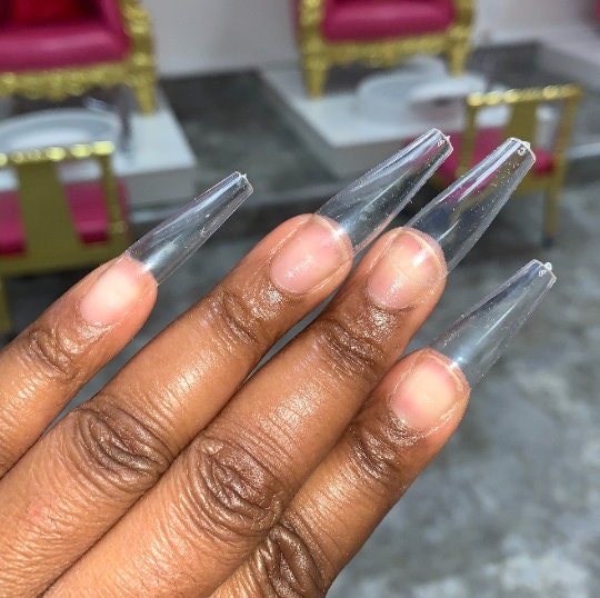 50 100 500 Pcs Long Clear Coffin Nail Tips Full Coverage Etsy
