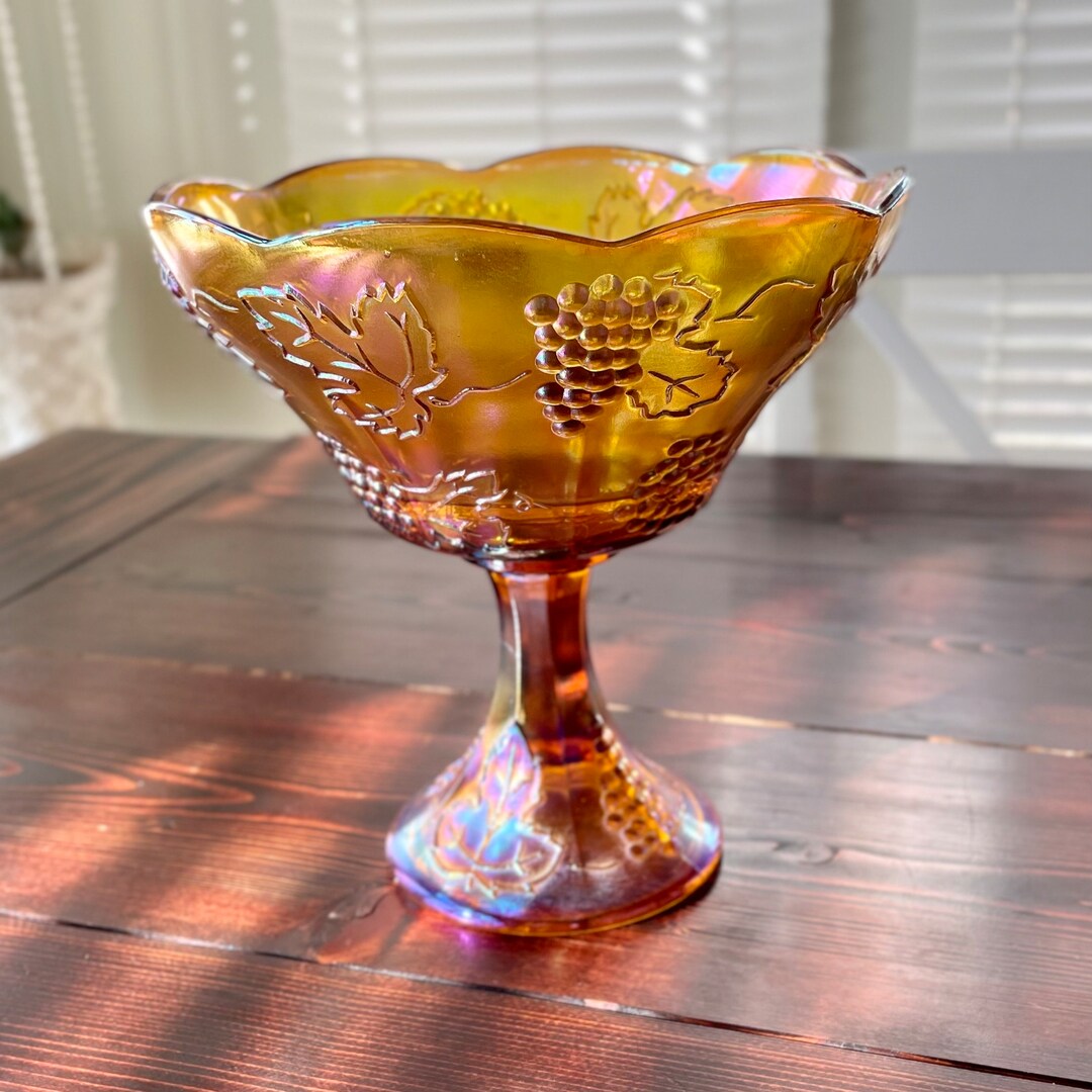 Vintage Colony Harvest Marigold Carnival Glass Compote - Etsy