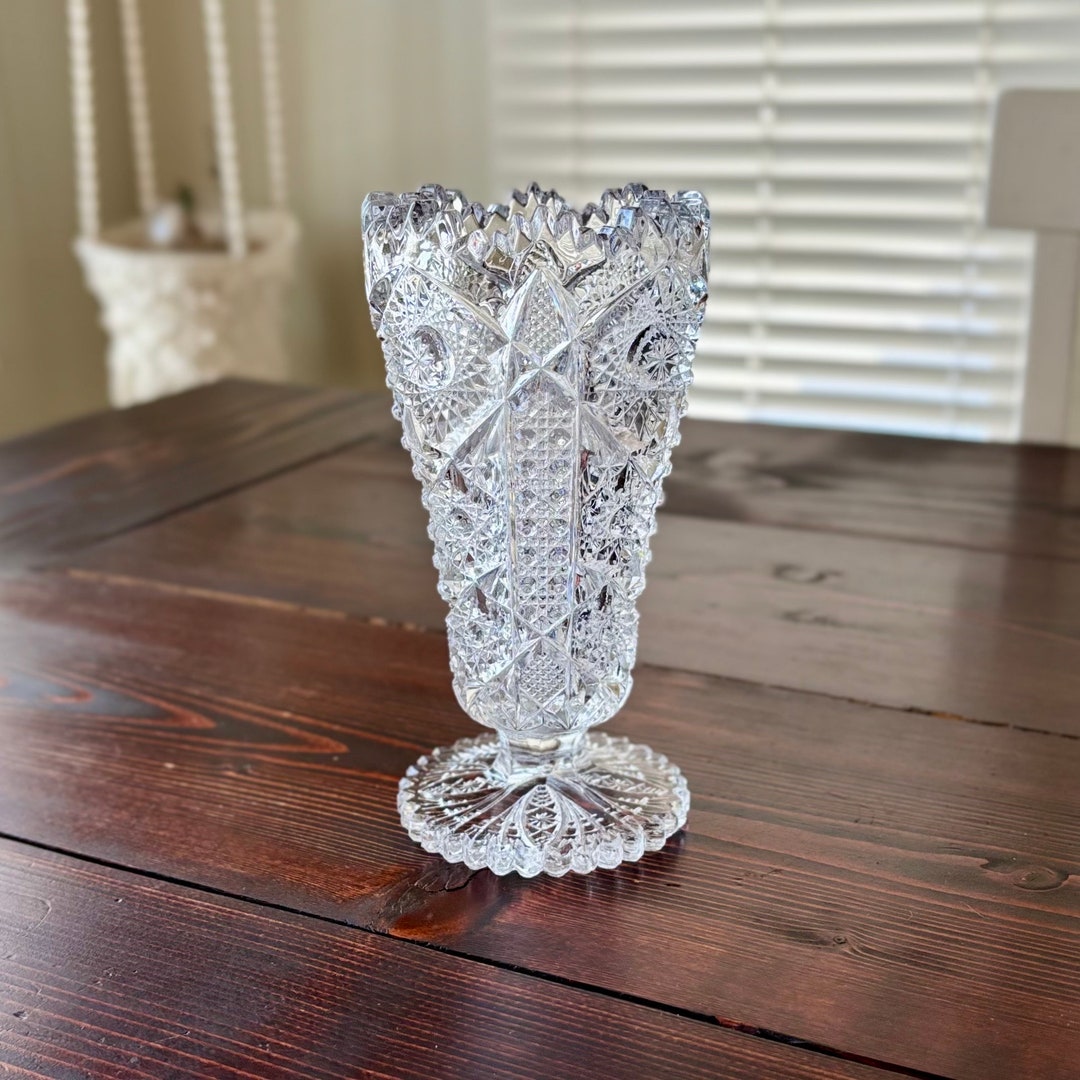 Imperial Cut Vase Custom Candle Hobstar Design Sawtooth Edge Pedestal ...