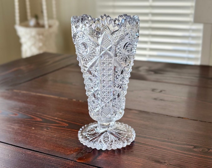 Imperial Cut Vase - Hobstar Design Sawtooth Edge Pedestal Footed ...